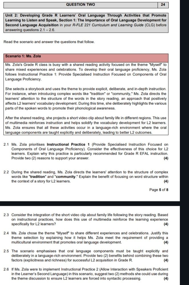 Unit 2: Developing Grade R Learners' Oral Language Through Activities tha..