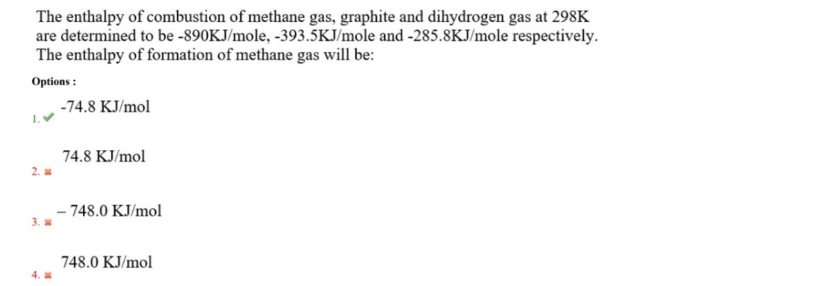The enthalpy of combustion of methane gas, graphite and dihydrogen gas at..