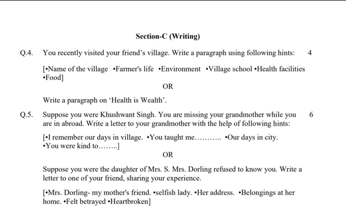 Section-C (Writing) Q.4. You recently visited your friend's village. Writ..