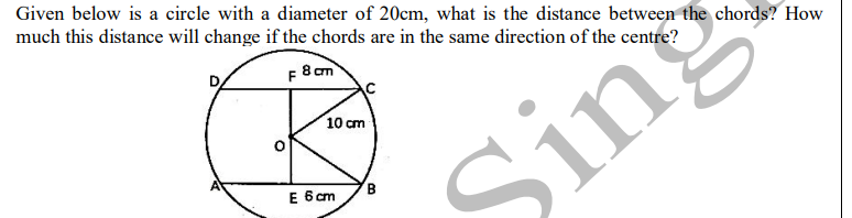 Given below is a circle with a diameter of 20 cm , what is the distance b..
