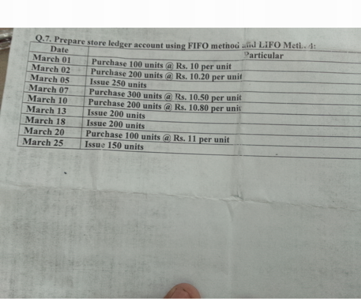 Q.7. Prepare store ledger account using FIFO method and LIFO Meti. . . 1:..