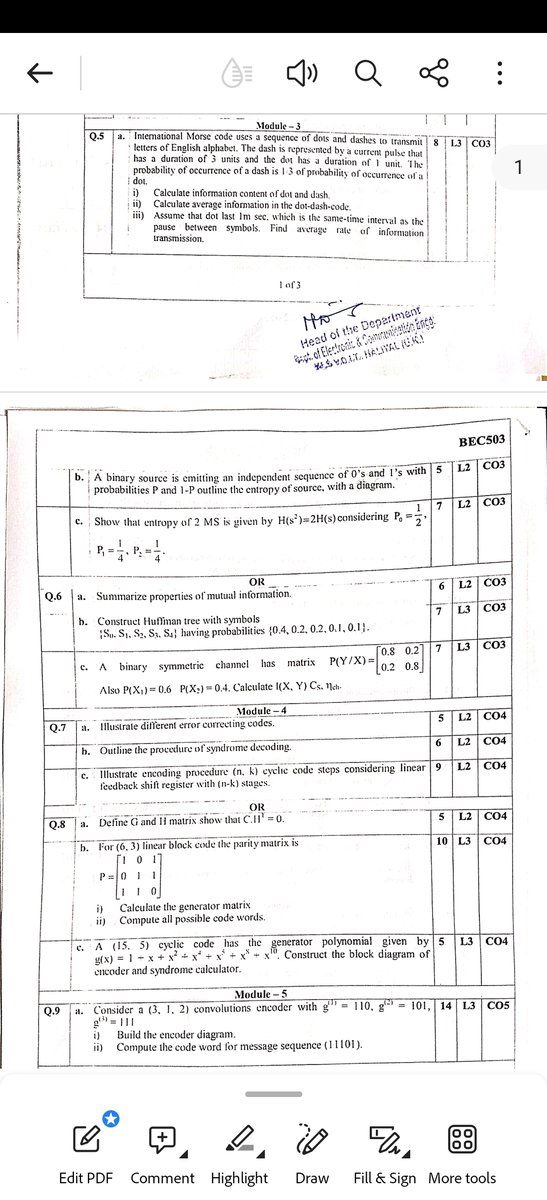 Q5 a. International Morse code International Morse code uses a sequence o..