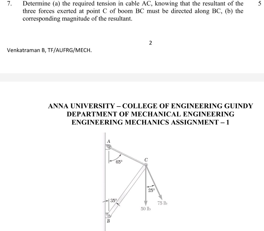 Determine (a) the required tension in cable AC, knowing that the resultan..