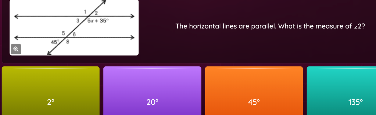 The horizontal lines are parallel. What is the measure of ∠2? | Filo