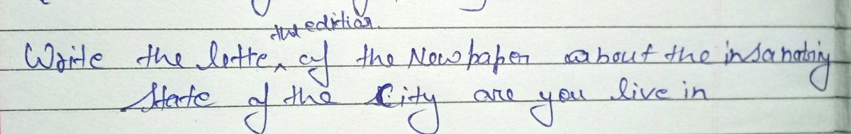 Write a letter to the newspaper about the insanitary state of the city yo..