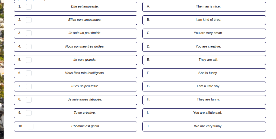Match the following French sentences with their English translations: El..