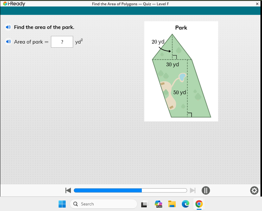 Find the area of the park. The park's dimensions are shown in the diagram..