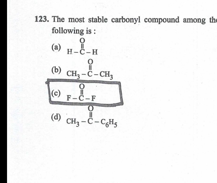 Question: The most stable carbonyl compound among the following is: (a)