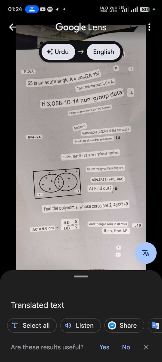 Multiple Questions Given that 55° is an acute angle and A = \cos(2A - 15..
