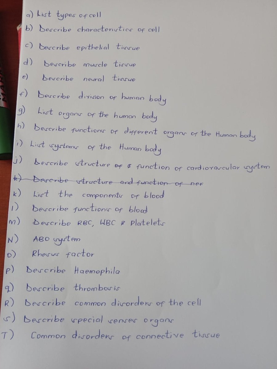 a) List types of cell b) Describe characteristics of cell c) Describe epi..