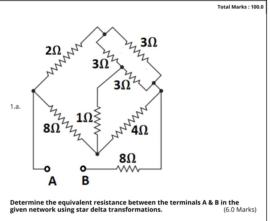 Determine the equivalent resistance between the terminals A & B in the gi..