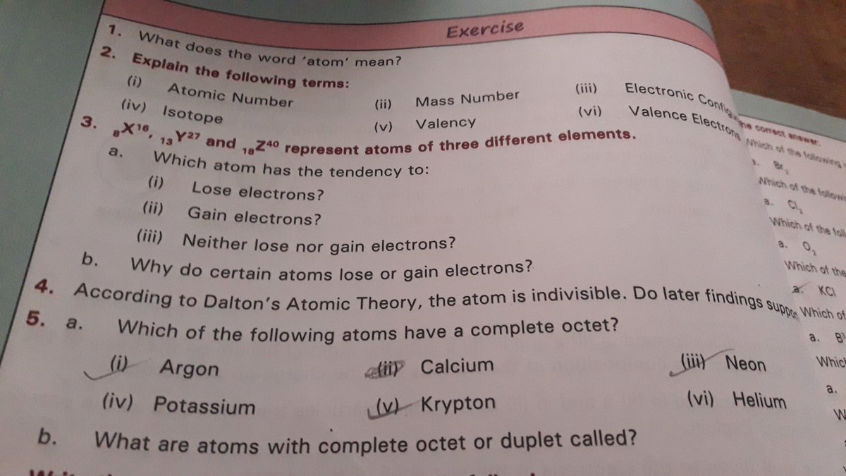 Questions on Atomic Structure What does the word 'atom' mean? Explain th..