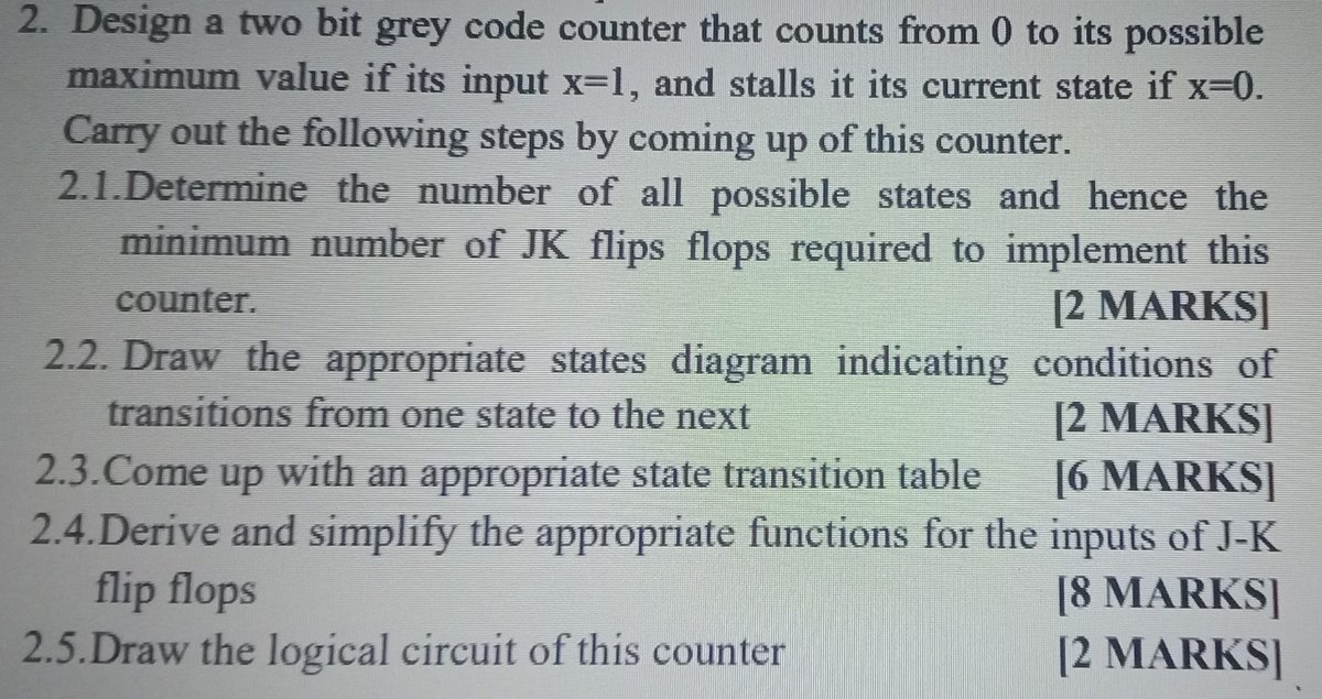 Design a two bit grey code counter that counts from 0 to its possible max..