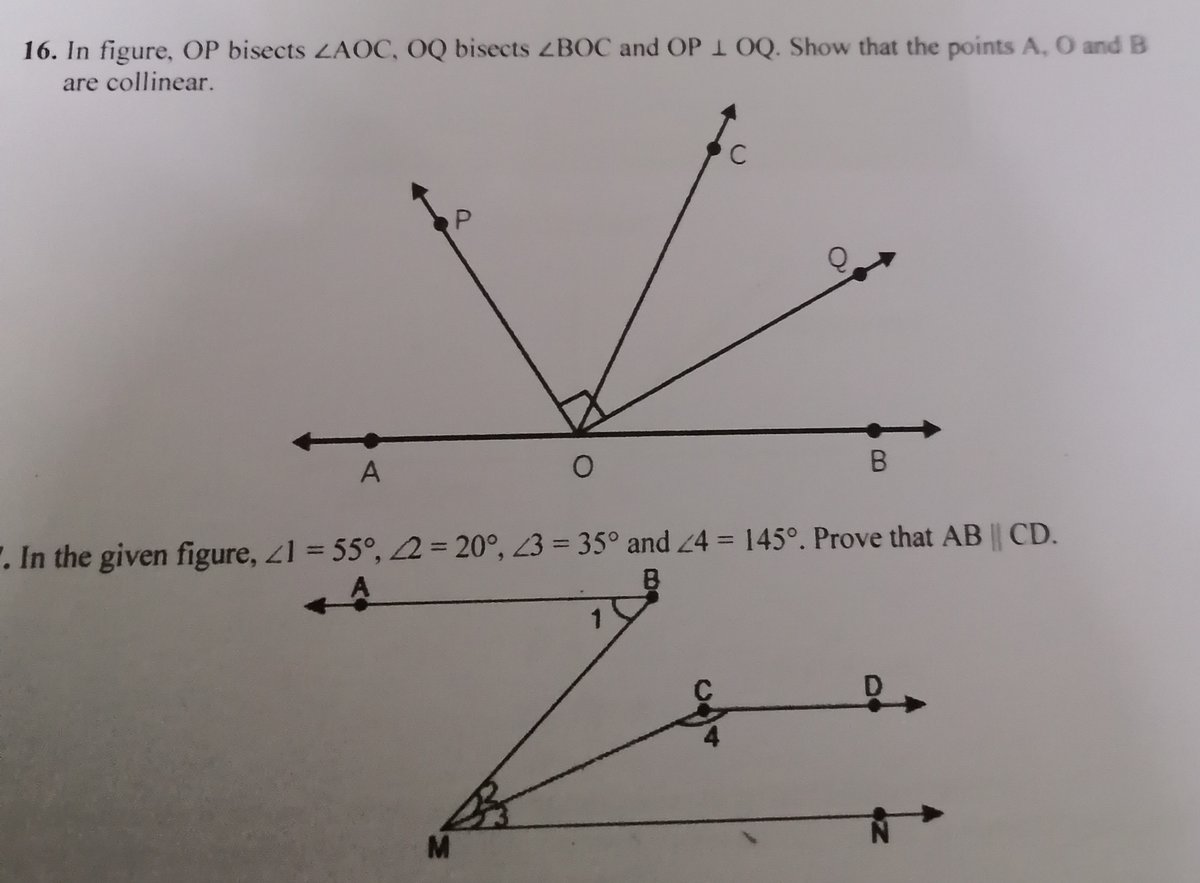In the figure, OP bisects \angle AOC , OQ bisects \angle BOC and OP