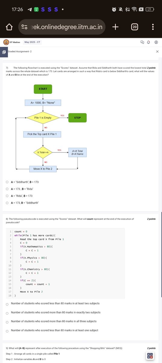 Question 7 The following flowchart is executed using the "Scores" dataset..