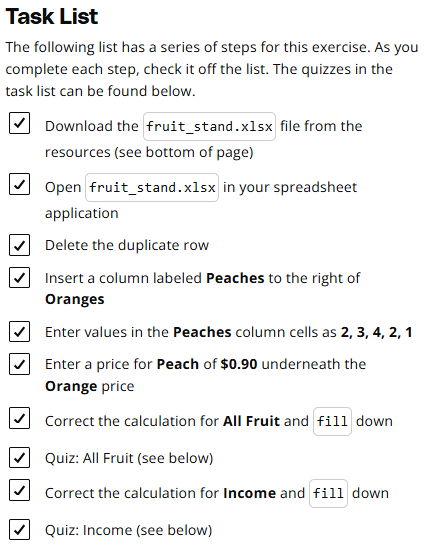 Task List The following list has a series of steps for this exercise. As