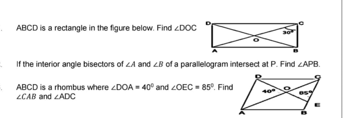 ABCD is a rectangle in the figure below. Find \angle DOC. If the interio..