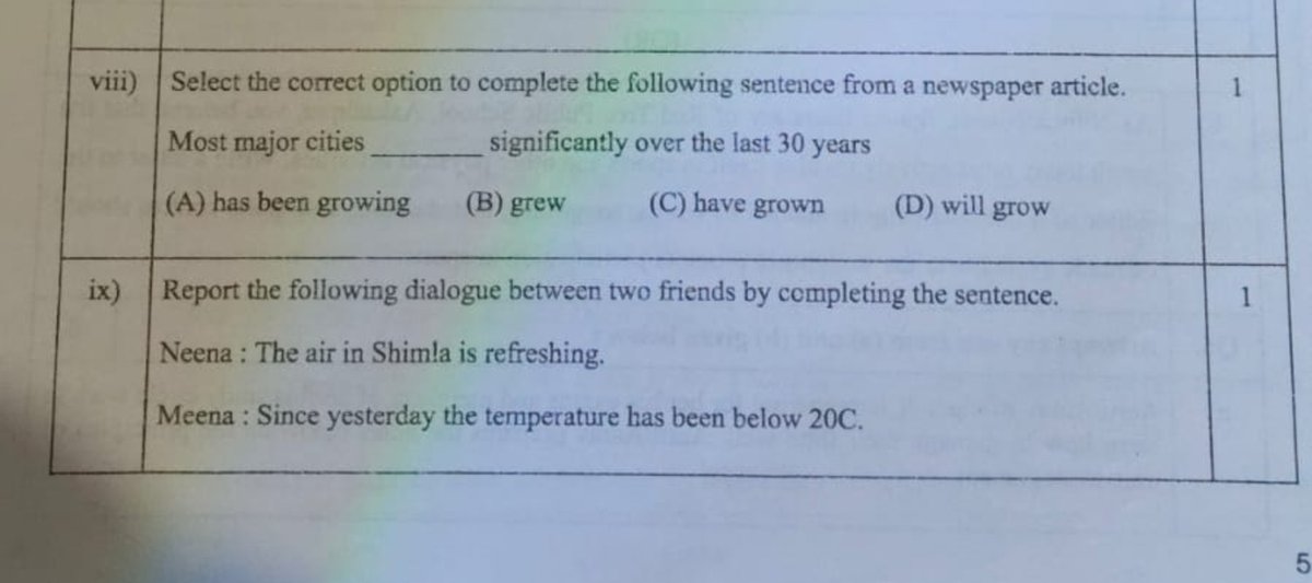 viii) Select the correct option to complete the following sentence from a..