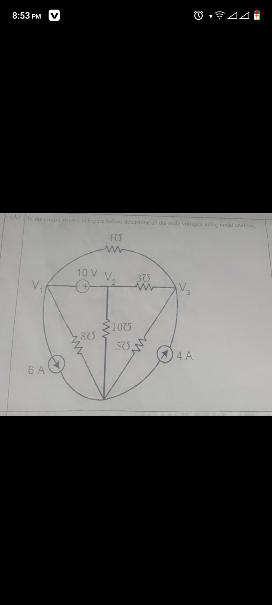 In the circuit shown in the figure, determine all the node voltages using..