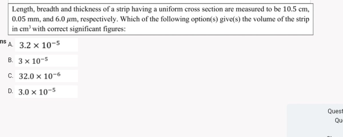 Length, breadth and thickness of a strip having a uniform cross section a..