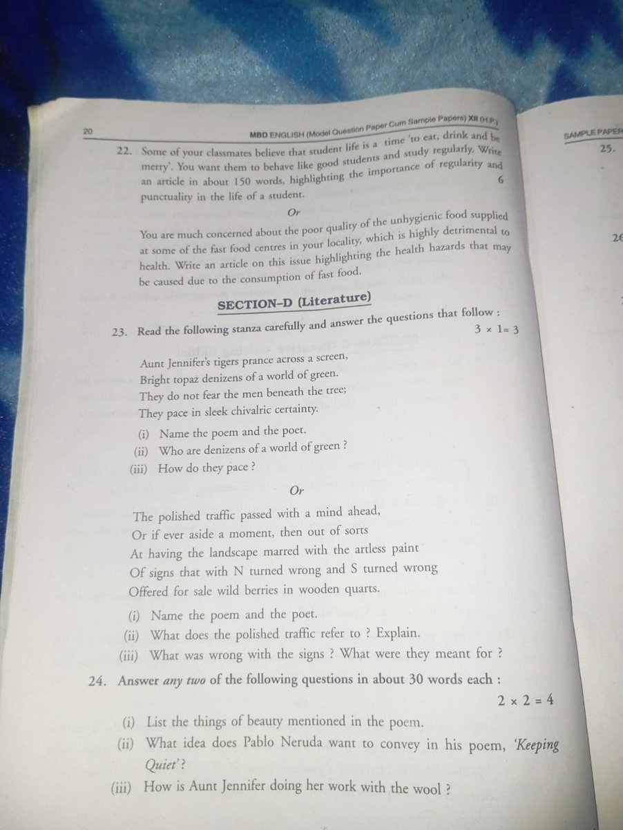23. Read the following stanza carefully and answer the questions that fol..
