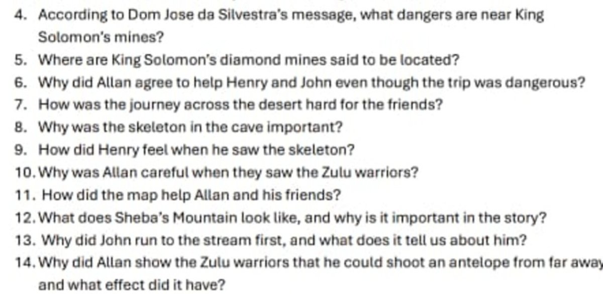 Questions about King Solomon's Mines story According to Dom Jose da Silv..