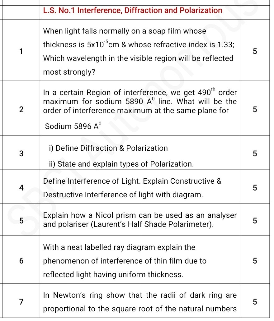 When light falls normally on a soap film whose thickness is 5 \times 10^{..