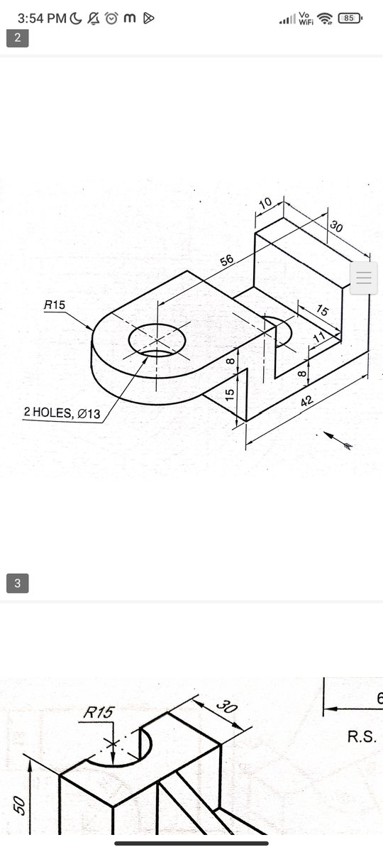 The technical drawing shows an isometric view of a mechanical part with t..