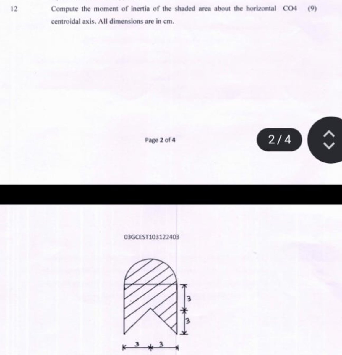 Compute the moment of inertia of the shaded area about the horizontal cen..