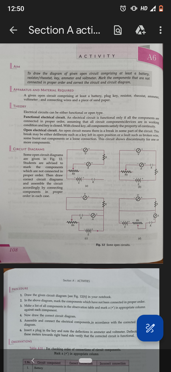 Activity: Open Circuit Diagram and Correction Draw the diagram of the gi..