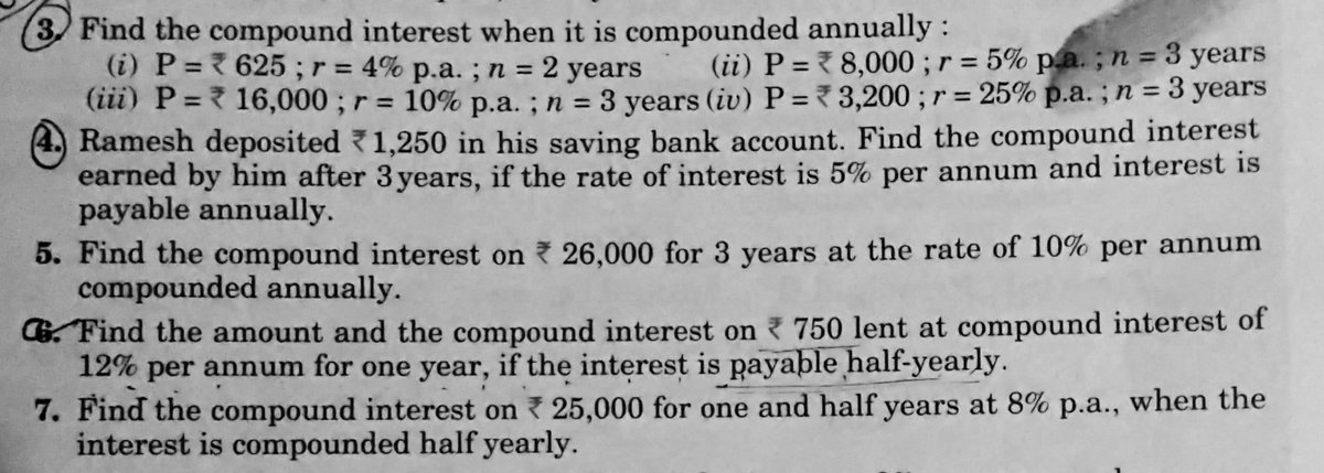 Find the compound interest when it is compounded annually : (i) \mathrm