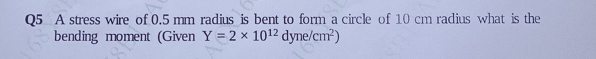 Q5 A stress wire of 0.5 mm radius is bent to form a circle of 10 cm radiu..