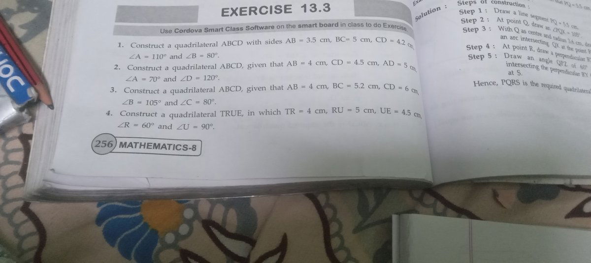 Construct the following quadrilaterals: Quadrilateral ABCD with sides AB..