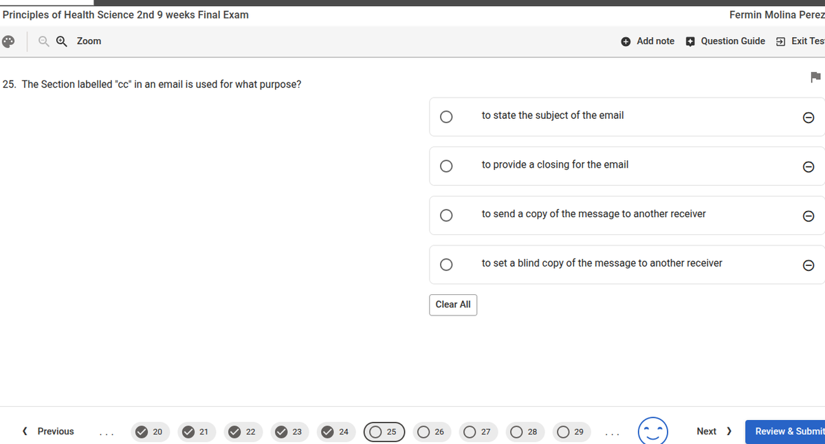 The section labelled "cc" in an email is used for what purpose? | Filo