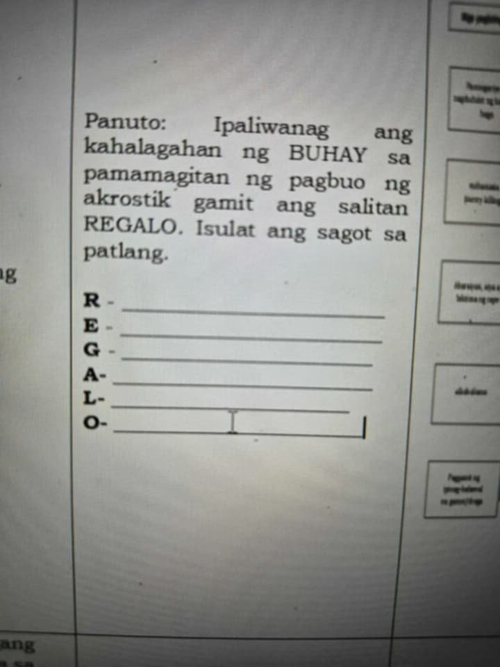 Explain the importance of LIFE by creating an acrostic using the word REG..