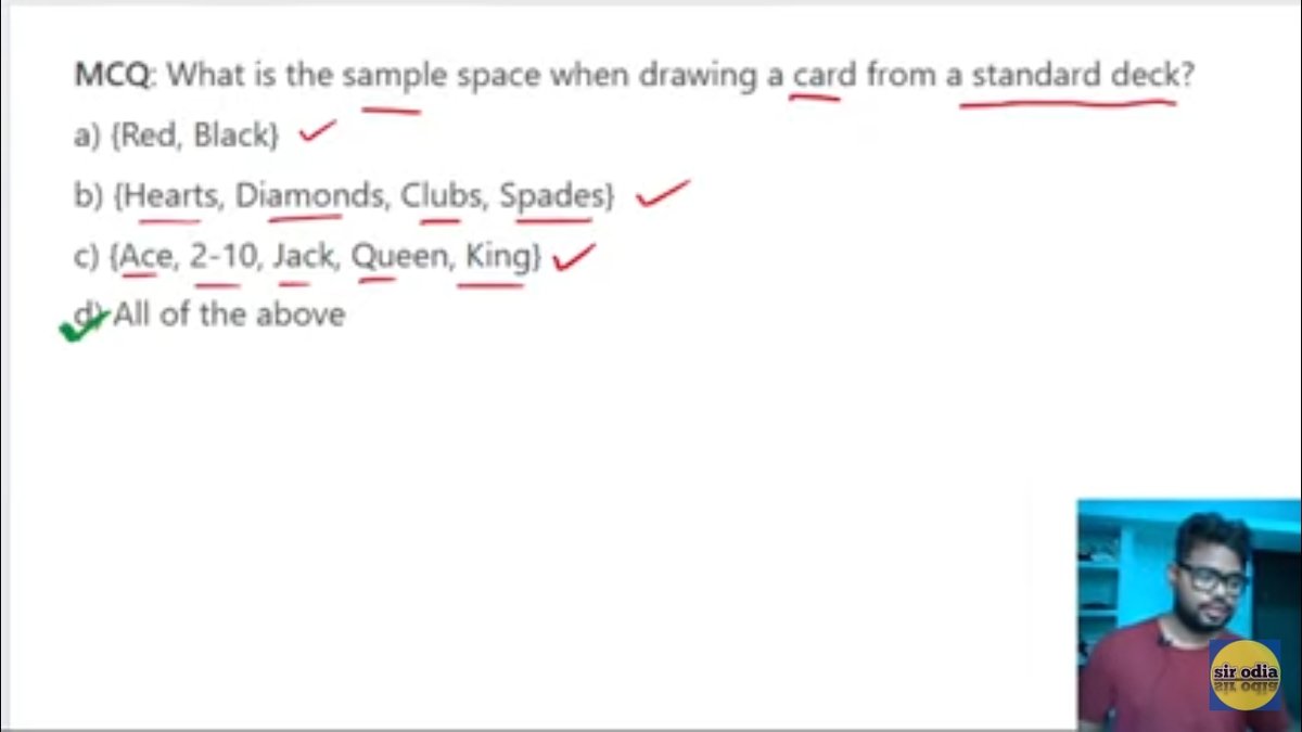 MCQ: What is the sample space when drawing a card from a standard deck?