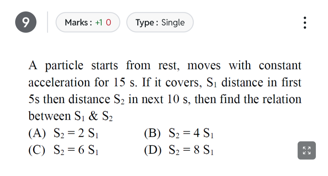 A particle starts from rest and moves with constant acceleration for 15 s..