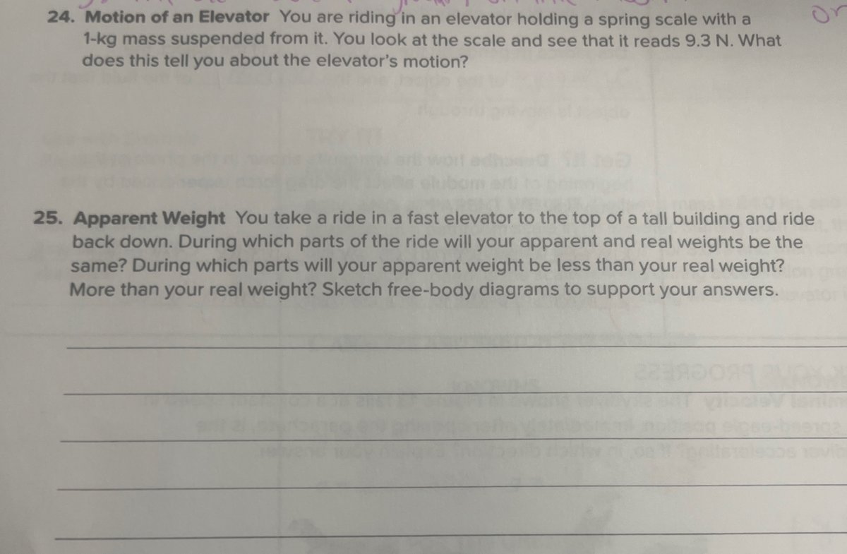 Motion of an Elevator You are riding in an elevator holding a spring scal..