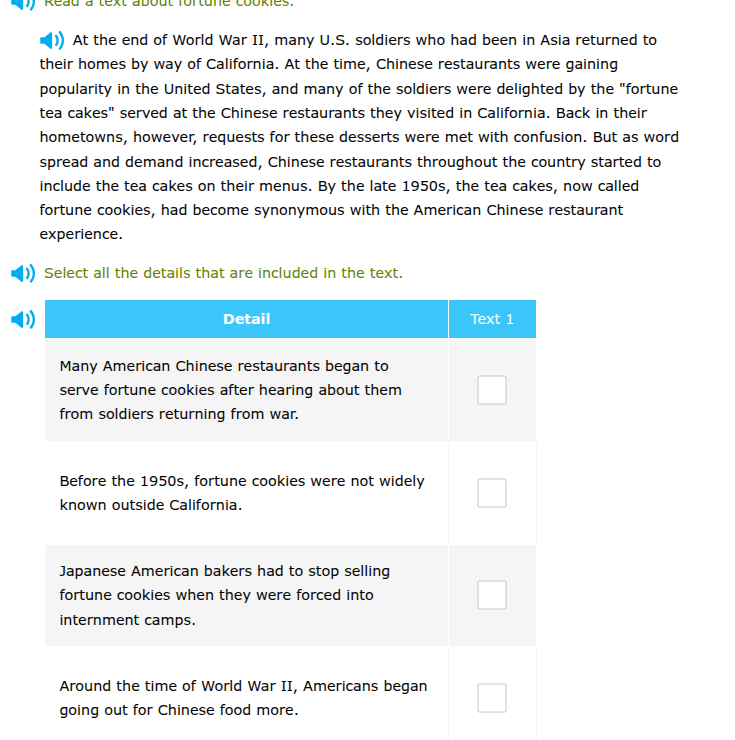 Read a text about fortune cookies: At the end of World War II, many U.S...