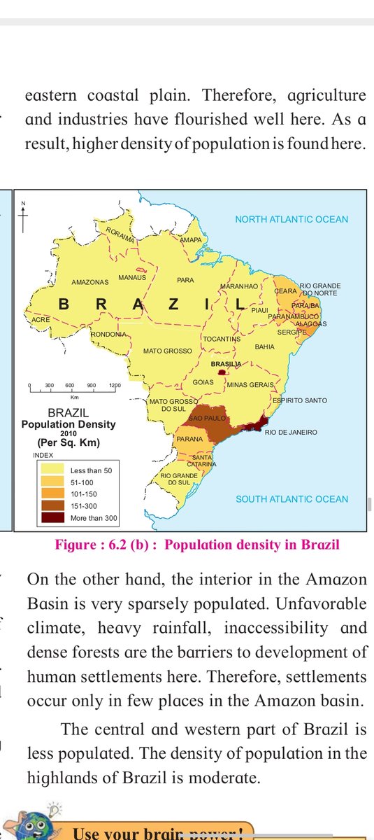 Based on the provided text and map of Brazil's population density, answer..