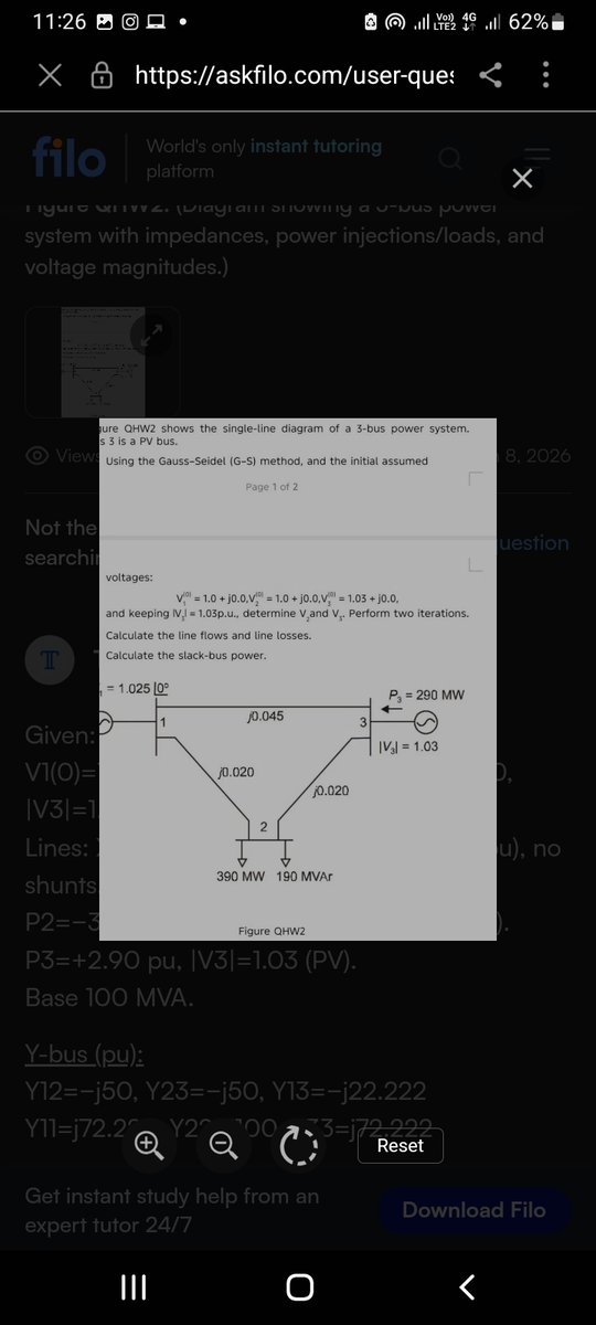 Figure QHW2 shows the single-line diagram of a 3-bus power system. Bus 3