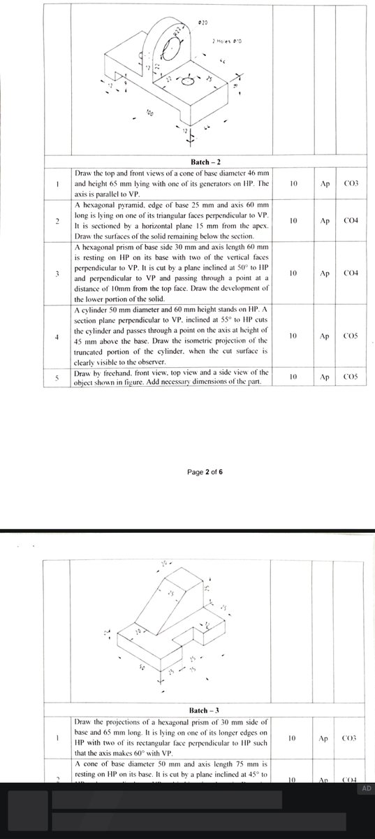 Batch 2 Draw the top and front views of a cone of base diameter 46 mm an..