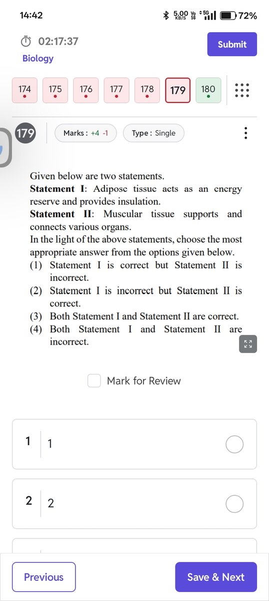 Given below are two statements. Statement I: Adipose tissue acts as an e..