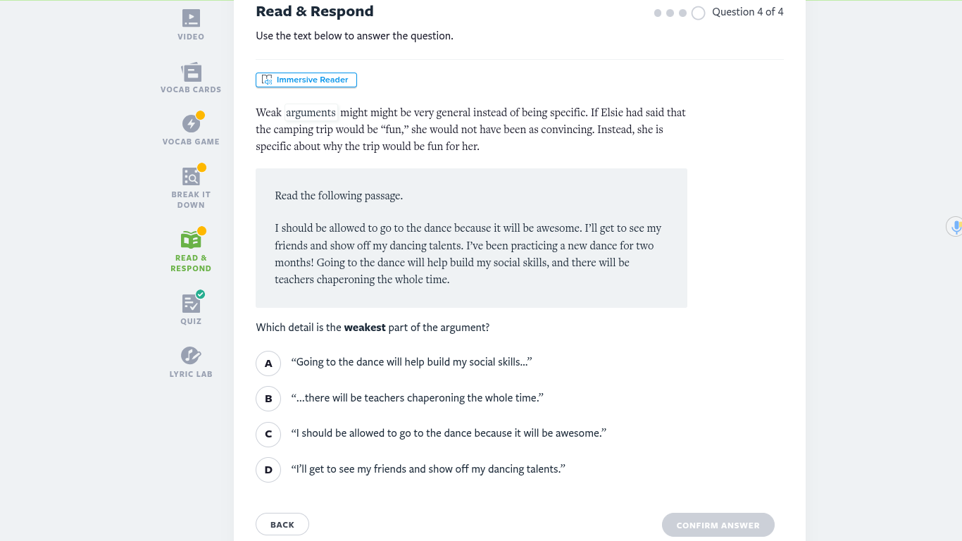 Read \& Respond Question 4 of 4 Use the text below to answer the questio..