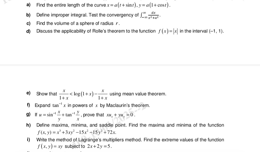 a) Find the entire length of the curve x = a(t + \sin t), \quad y = a(1