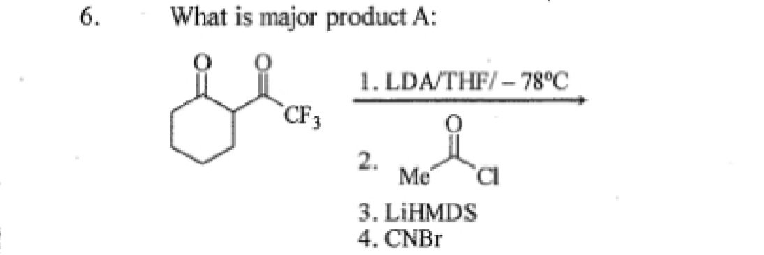 What is the major product A? Given the following reaction sequence: LDA..