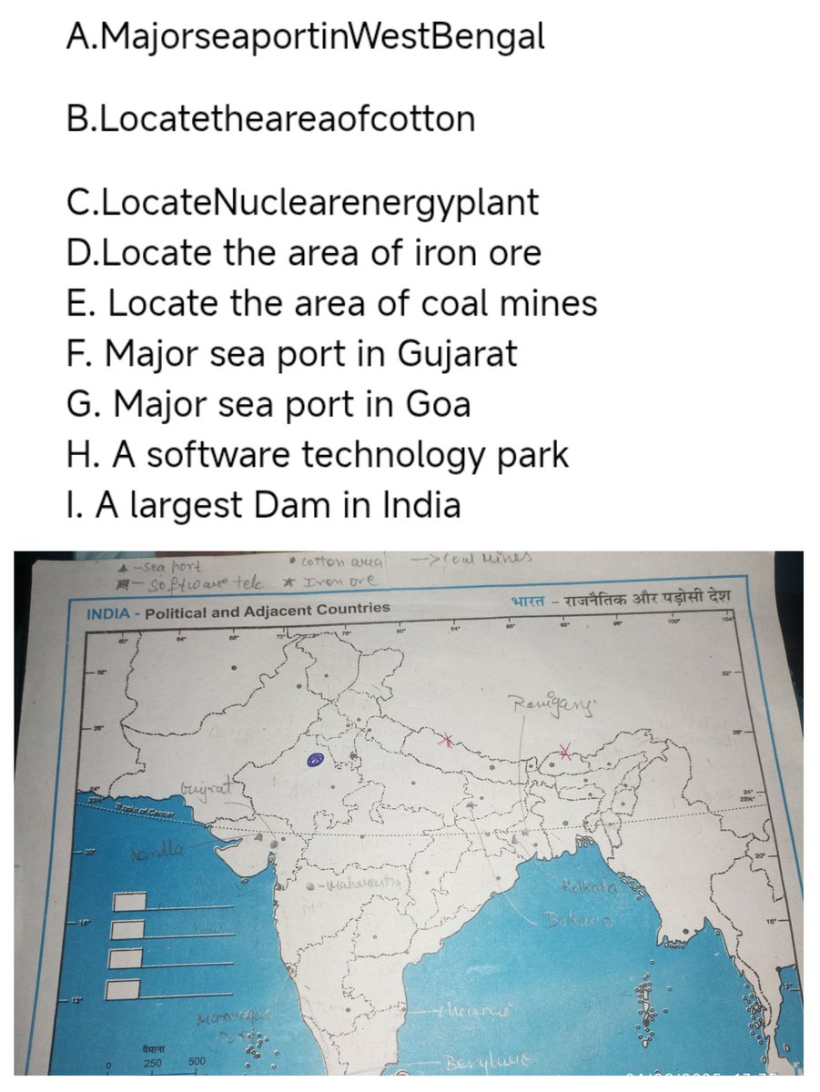 Locate the following on the map of India: A. Major seaport in West Benga..