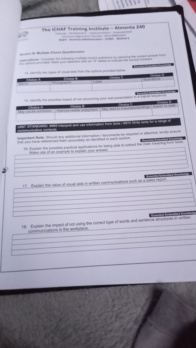 Identify two types of visual aids from the options provided below. Choic..