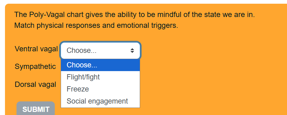 The Poly-Vagal chart gives the ability to be mindful of the state we are