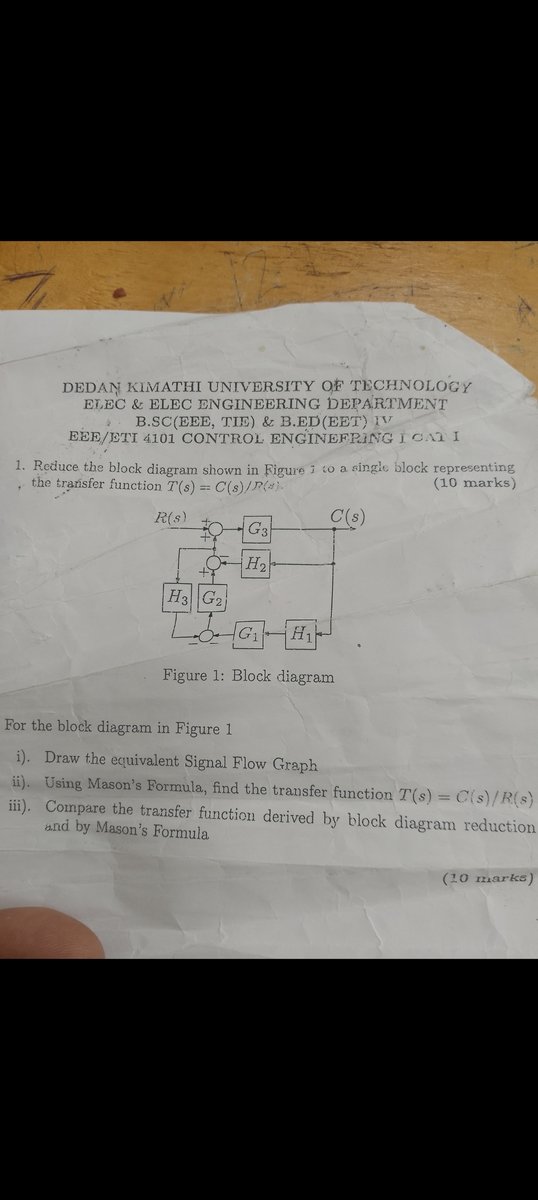 Problem Statement Reduce the block diagram shown in Figure 1 to a single..